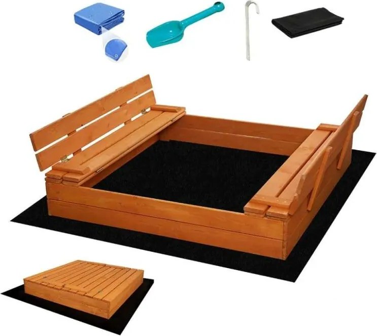 Dětské dřevěné pískoviště s poklopem a lavičkami Baby Mix 120x120 cm