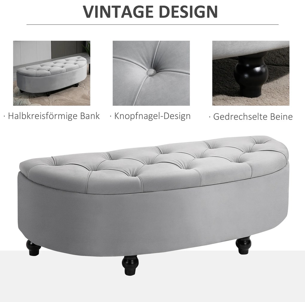 HOMCOM Lavice Úložný box Stolička Úložný box Podnožka Velvet-Touch Rubberwood Grey Ložnice
