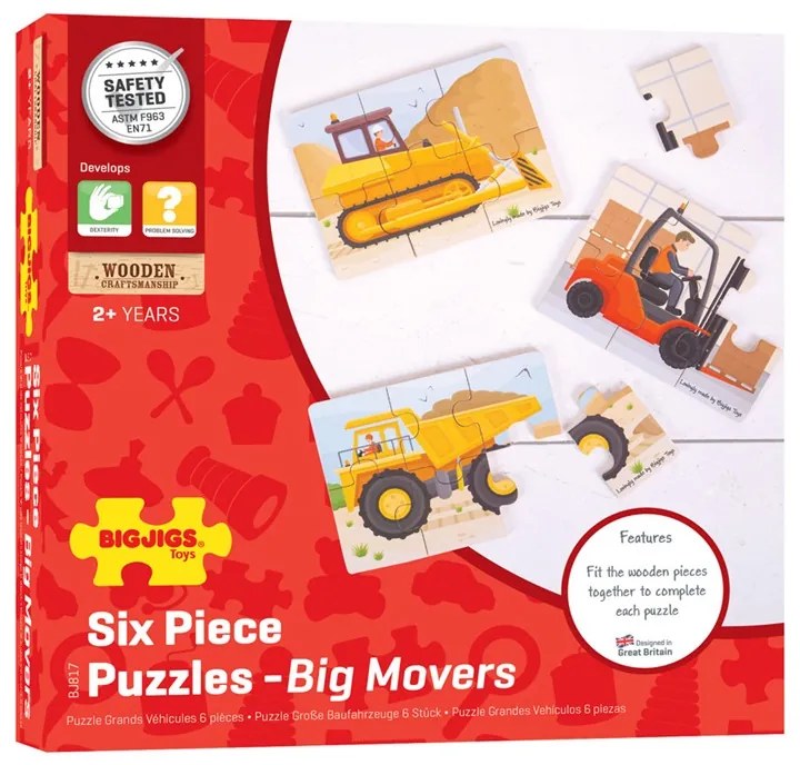 Bigjigs Toys Puzzle 3v1 Stavební stroje