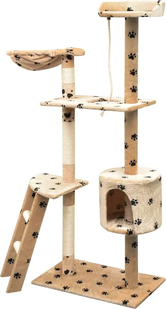 Škrabadlo pro kočky sisalové sloupky 125cm béžová potisk tlapek 170488