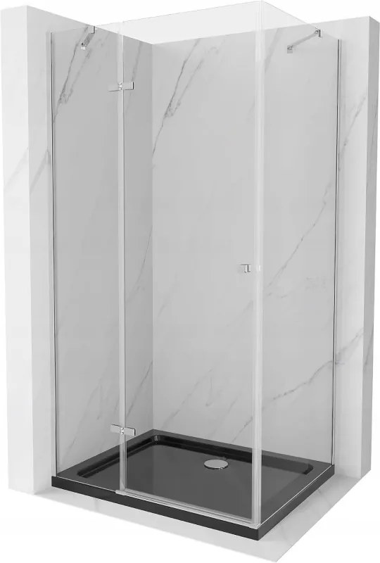 Mexen Roma, sprchový kout s křídlovými dveřmi 100 (dveře) x 90 (stěna) cm, 6mm čiré sklo, chromový profil + slim sprchová vanička černá + chromový sifon, 854-100-090-01-00-4070