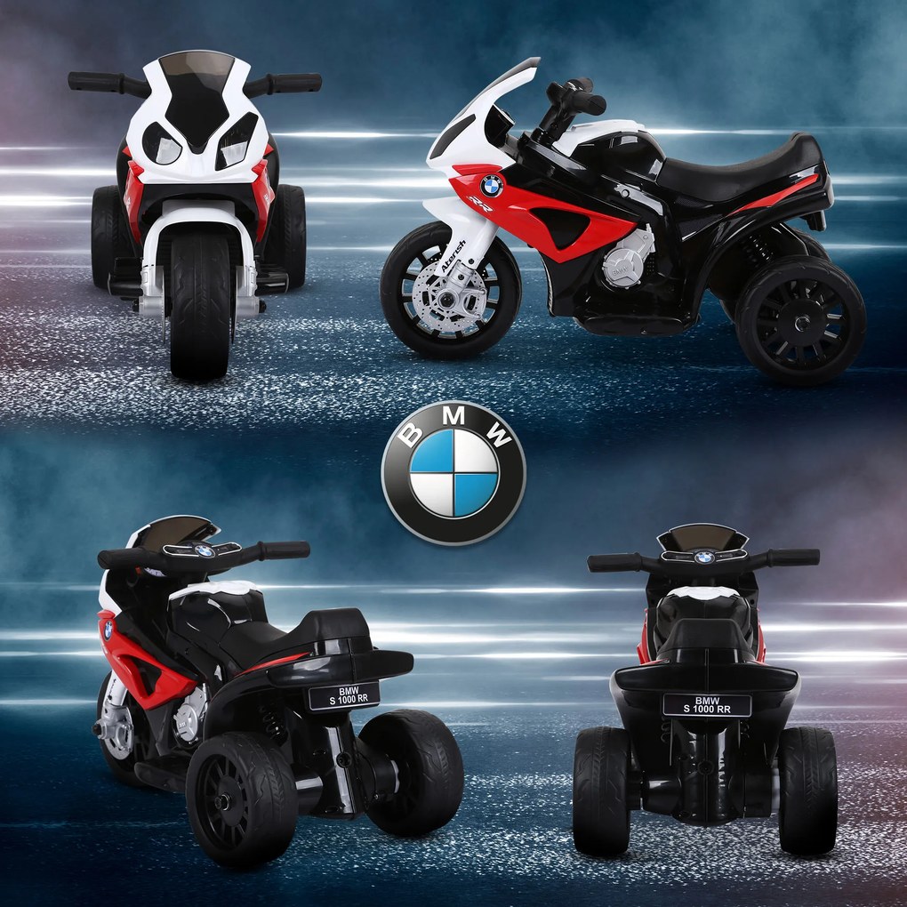 HOMCOM BMW S1000RR licencovaná dětská elektrická tříkolka s baterií, dětské vozidlo, ocel, červená, 66x37x44 cm| Aosom