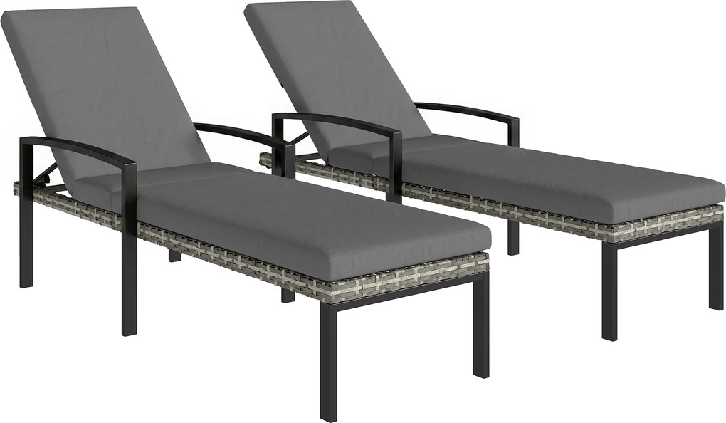 sada 2 lehátek polyratanové zahradní lehátko s 5směrně nastavitelným opěradlem s nosností do 120 kg světle šedá