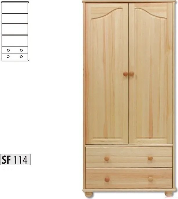 Casarredo - Komfort nábytek Šatní skříň FS-114, 2-dvéřová | barva: moření dub