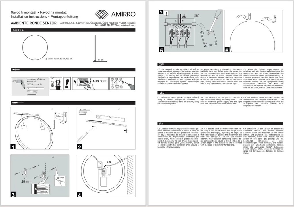 AMBIENTE kulaté zrcadlo do koupelny na zeď do pokoje do ložnice do předsíně na chodbu Amirro Ø 80 cm s LED osvětlením a senzorem, IP44 411-033 411-262 411-347 4