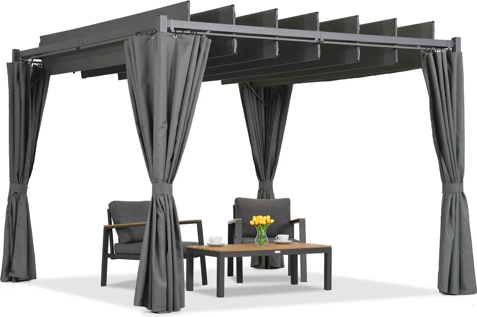 Antracitová pergola Malaga 3x3 m se závěsy Garden Point