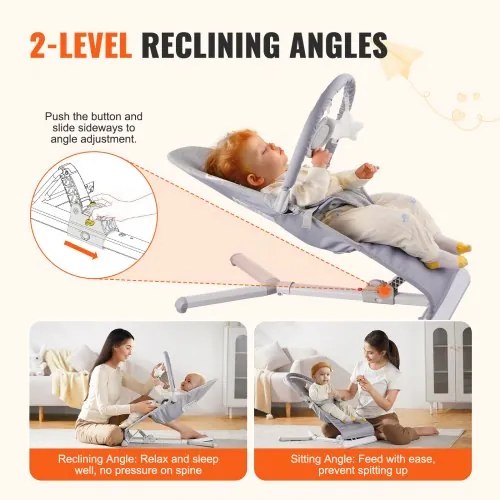 Baby Bouncer Skládací židle Bouncer pro děti 0-9 měsíců s hrazdičkou