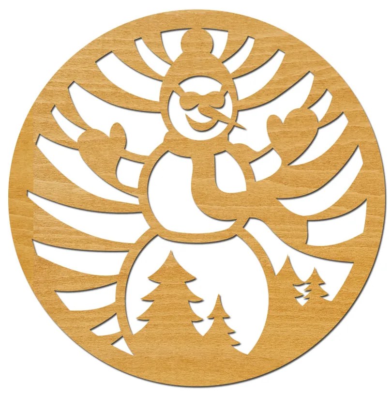 Angelína Vánoční dřevěné podtácky SNĚHULÁK Zvolte rozměr Ø (cm): 10, Barevný dekor: Buk