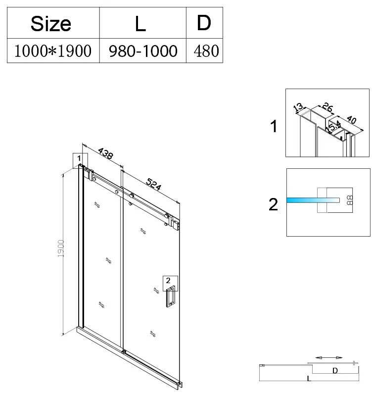 BPS-koupelny Posuvné sprchové dveře HYD-PD03B 100 zlaté/transparent pro instalaci do niky - bez vaničky