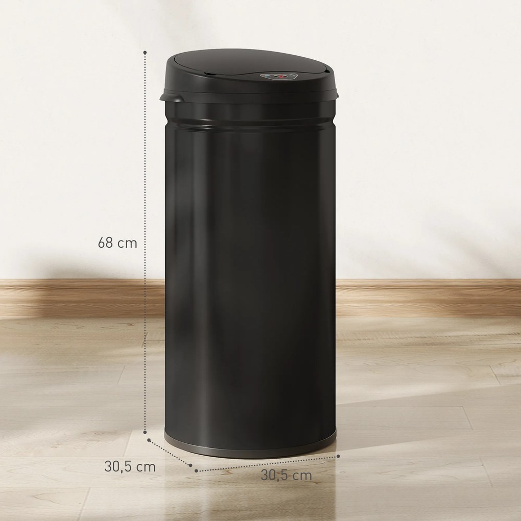 HOMCOM 42l senzorem řízený odpadkový koš s funkcí Soft-Close, bezdotykový odpadkový koš z nerezové oceli pro hygienické kuchyně 851-048V00BK