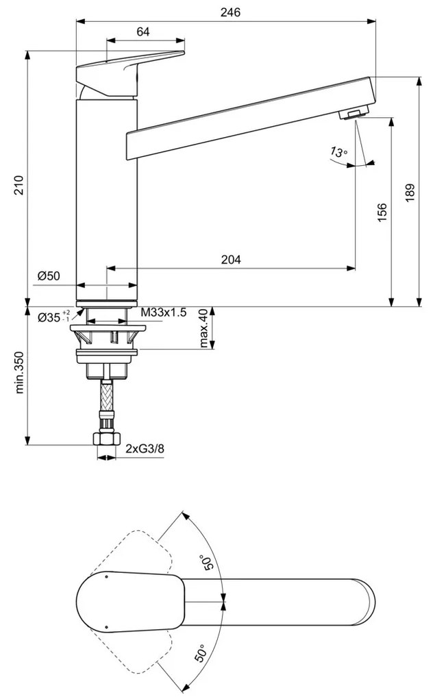 Ideal Standard Ceraplan - Dřezová baterie s horním výtokem, chrom BD311AA