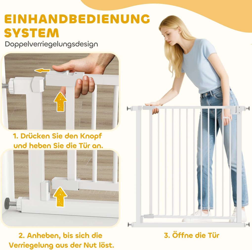 PawHut Schodišťová branka Bezpečnostní branka bez vrtání s automatickým zavíráním pro děti Kuchyňské schody 76-80 x 76 cm Bílá