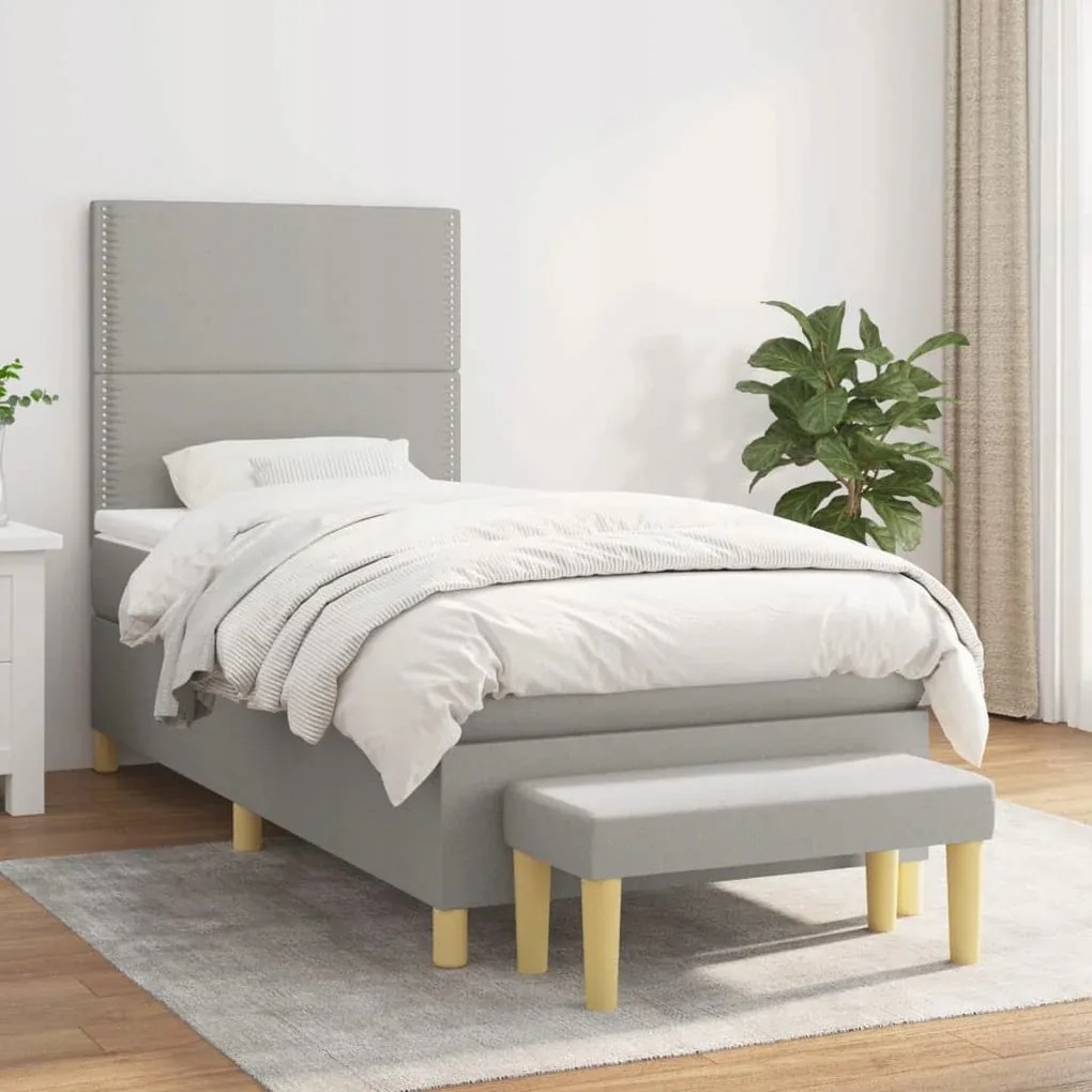 Box Spring Postel S Matrací Textil Světle Šedá Hladké s hřebíky 100 x 200