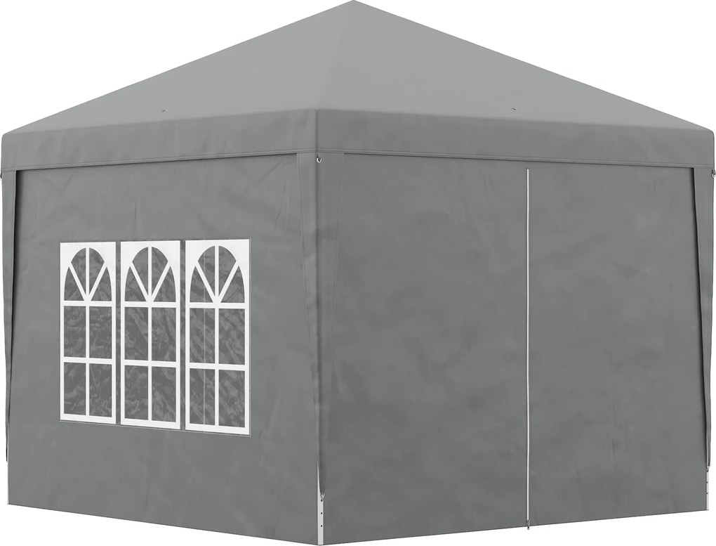 Outsunny Skládací Altán 3x3 s 2 Dveřmi a 2 Okny, 4 Bočními Panely a Taškou, Ocelový a Oxfordský Textil pro Zahradu, Akce, Kempování, Světlá Šedá | Aos
