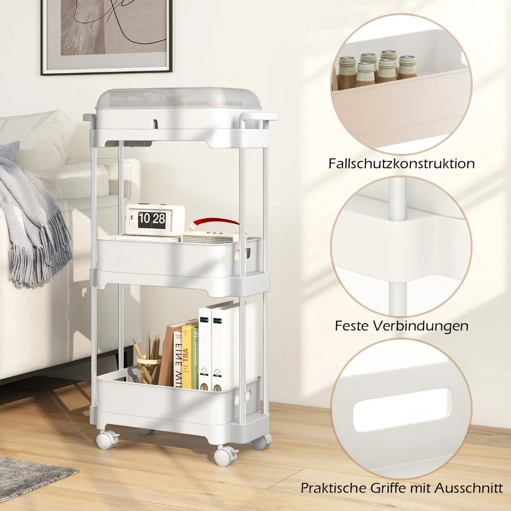 Costway 3 Tier Rolling Cart Multifunkční úložný vozík s odnímatelným krytem