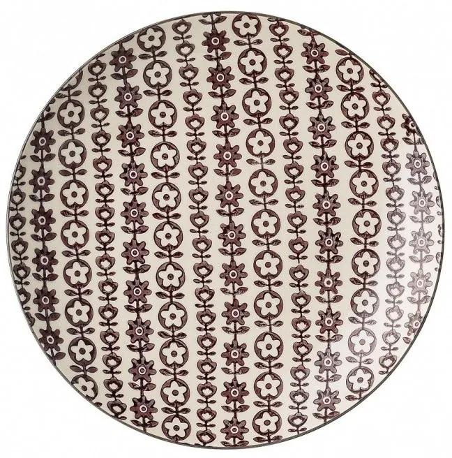Kameninový talíř s květinovými vzory Karine červenobéžový