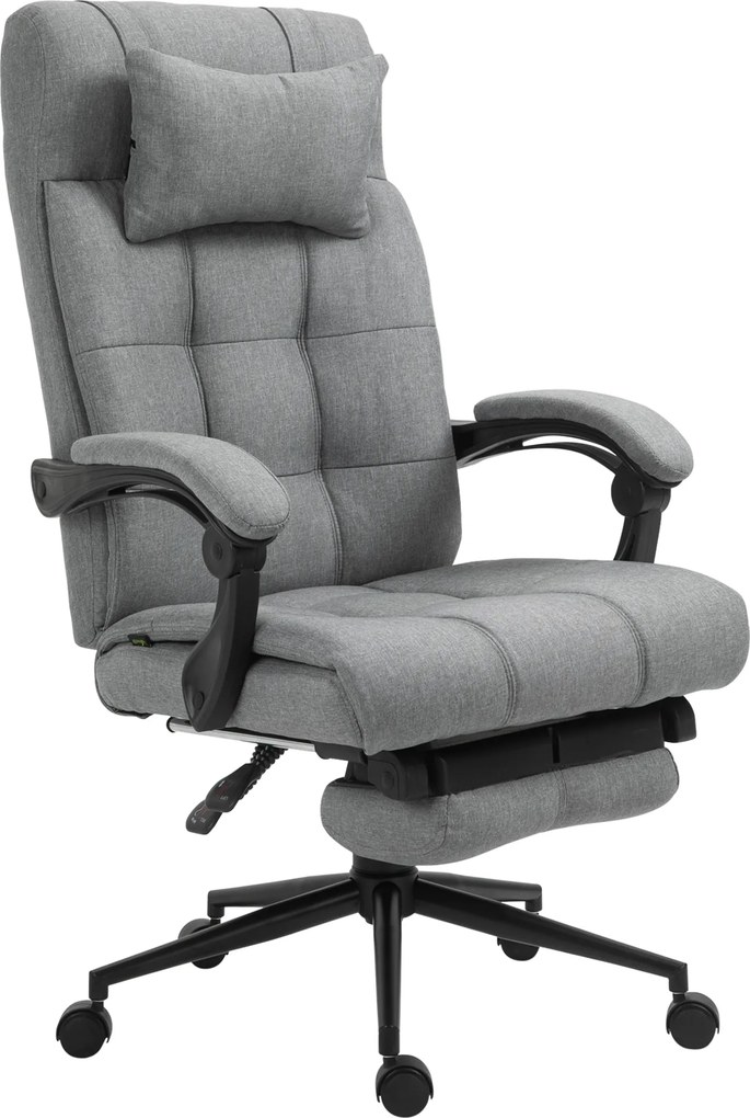 Kancelářská židle Vinsetto s polštářem pod hlavu a područkami, výškově nastavitelná otočná židle s podnožkou, lněná, ergonomická, 66 x 70 x 116-124 c…