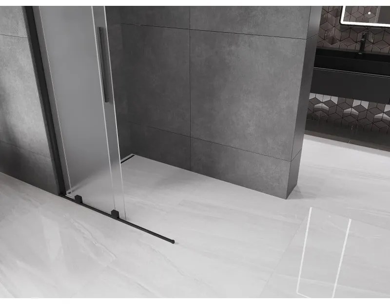 Mexen Velar, sprchová zástěna s posuvnými dveřmi Walk-in 100 x 200 cm, 8mm sklo námraza, černá matná, 871-100-000-33-70