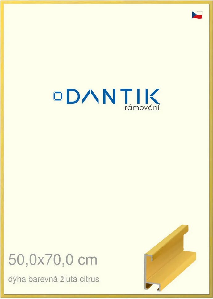 DANTIK rámeček 50x70 | ALU profil 6035 Dýha barevná žlutá citrus (Plexi Čiré)