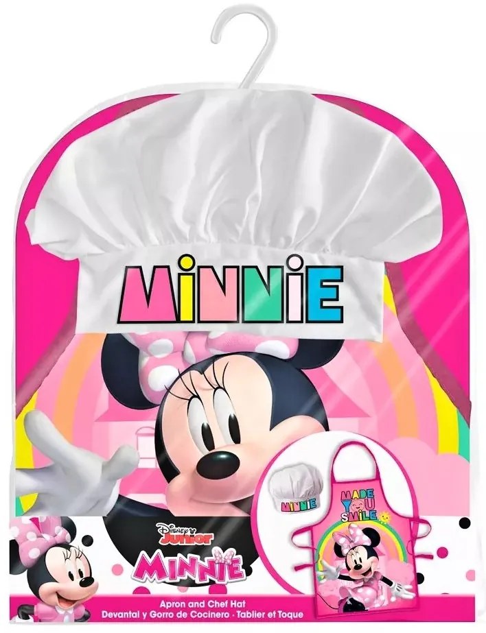 Dětská / dívčí zástěra s kuchařskou čepicí Minnie Mouse - Disney - motiv s duhou - pro děti 3 - 8 let