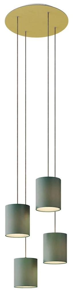 creative cables Závěsná lampa se 4 světly, s kulatým XXL baldachýnem Rose-one, textilním kabelem a válcovými plátěnými stínidly Barva: Bordo, Montáž: Sestavený