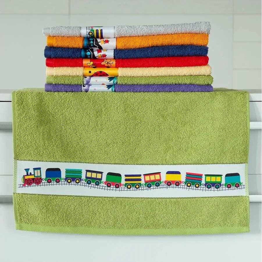 Veba ručník nora - mašinky zelená 50x100