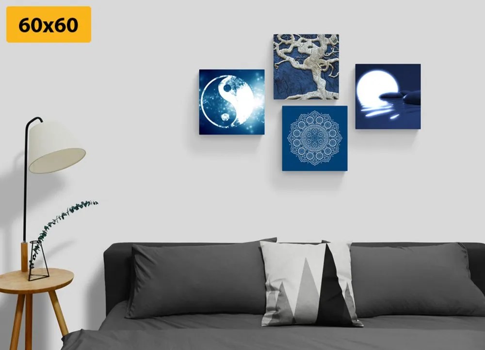 Set obrazů Feng Shui v modrém provedení