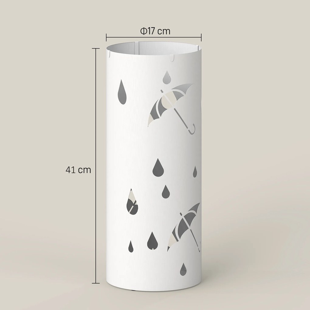 HOMCOM Stojan na deštníky, ocel, tvar sloupu, vyjímatelná spodní přihrádka, Ø17 x 41H cm, bílá