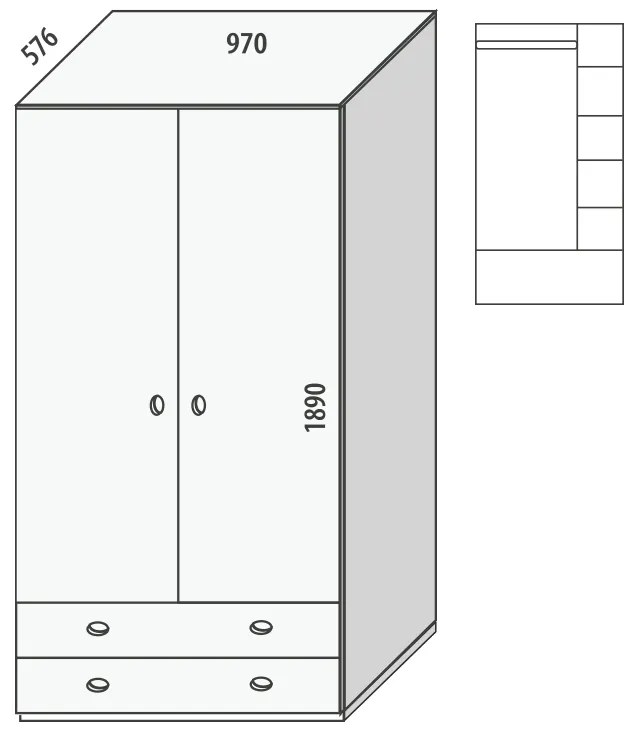 Šatní kombinovaná-střední Domestav D513 Materiál: Smrk, Povrchová úprava: Barevné lakování