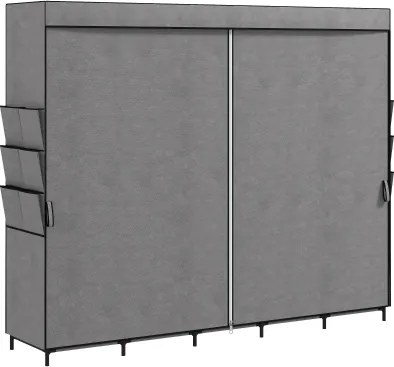 HOMCOM Šatník z látky s 5 pruhy, 5 policemi, 6 bočními kapsami, zip ocelový rám 212x45x167 cm šedá