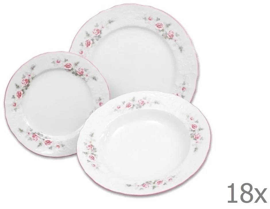 Sada 18 porcelánových talířů s růžičkami Thun Bernadotte