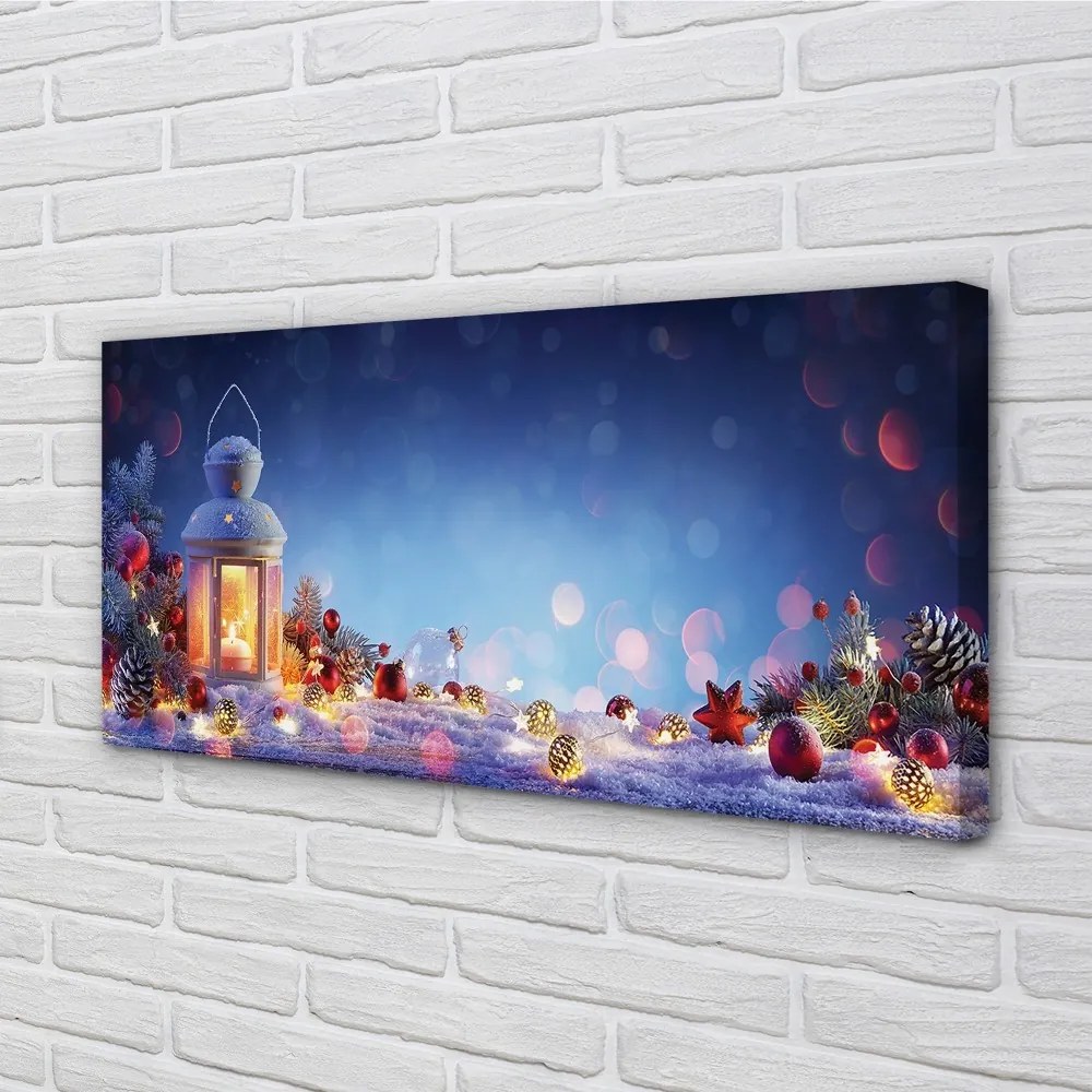 Obrazy na plátně Lucerny větvičky sněhové koule 100x50 cm