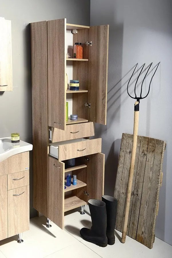 Aqualine ZOJA/KERAMIA FRESH skříňka vysoká se zásuvkami 50x184x29cm dub platin 51296