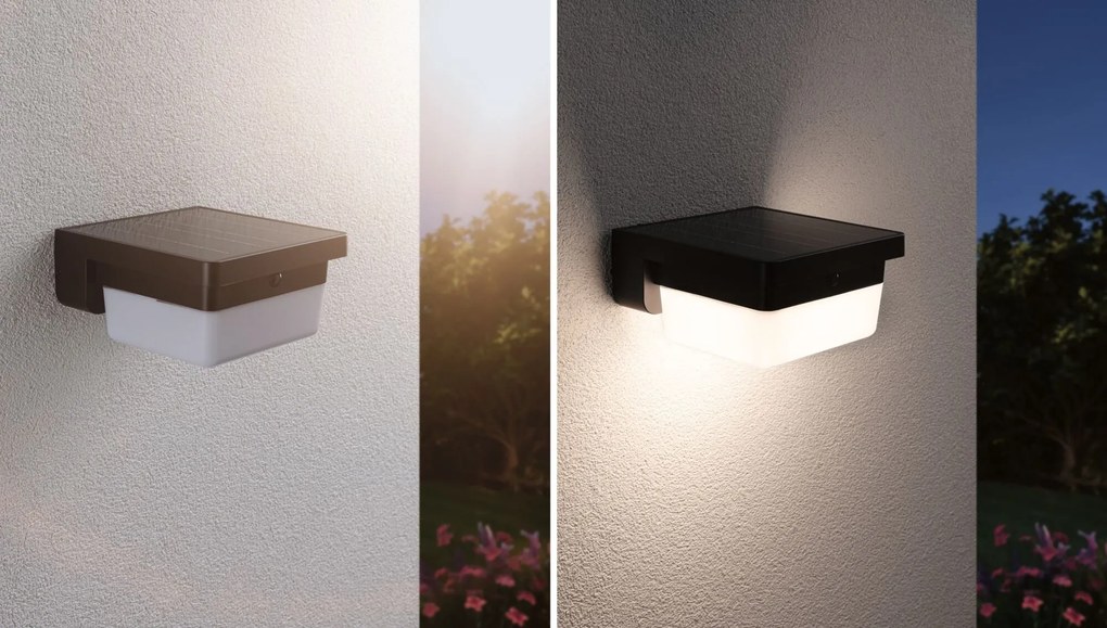 P 95748 Hybrid LED venkovní nástěnné svítidlo Isleen domovní 230V + solární IP44 hranaté 163x163mm 3000K 2,3W 230V černá - PAULMANN