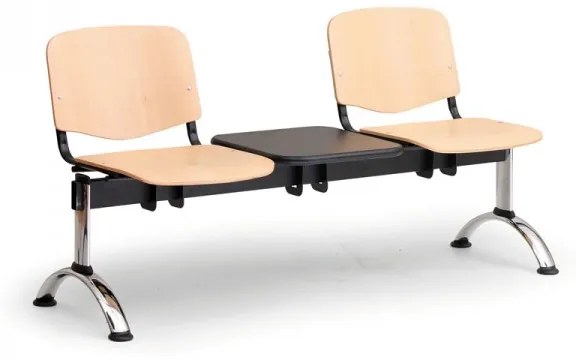 Dřevěná lavice ISO II, 2-sedák + stolek - chromované nohy / Buk