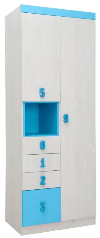 Dětská skříň NUMERO O2V4F - dub bílý/modrá