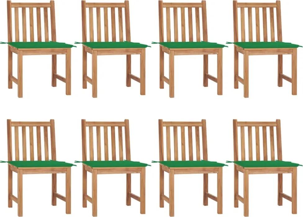 vidaXL Zahradní židle s poduškami 8 ks masivní teak [3073143] Barva: Jasně zelená