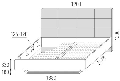 Postel Florencia, čelo oblé čalouněné 180 Domestav F123 Materiál: Buk cink, Povrchová úprava: Moření
