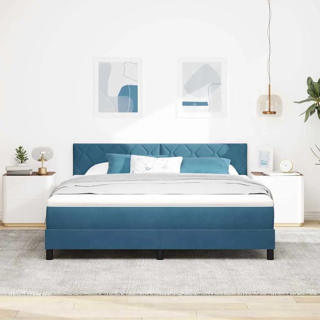 Postel s boxspringem s čelo Tmavě modrá 180 x 200 cm samet 3339258