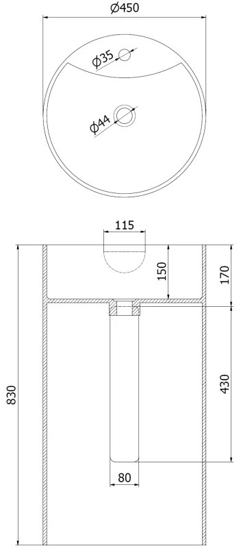 Mexen Ajax-02, volně stojící umyvadlo z konglomerátu 45x45x82 cm, bílá matná, 26514500