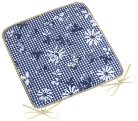 Bellatex Sedák DITA hladký, Modrá kostička s květem - 40x40 cm