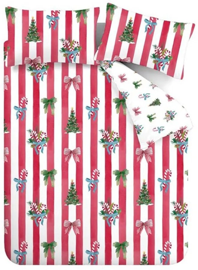 Červené/bílé povlečení na dvoulůžko/prodloužené 230x220 cm Christmas Stripe – Catherine Lansfield