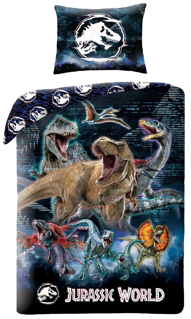Halantex DĚTSKÉ POVLEČENÍ Z MIKROVLÁKNA JURASSIC WORLD 140X200 CM, 1 KS 70X90 CM VZOROVÁNO