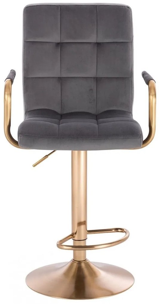 LuxuryForm DESIGN Barová židle VERONA GOLD VELUR na zlaté kulaté podstavě - tmavě šedá