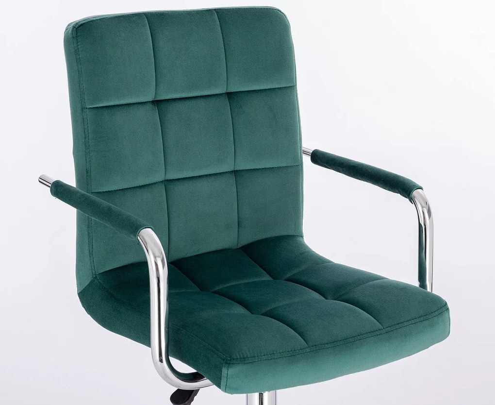 Velurová židle VERONA na kulaté podstavě - zelená