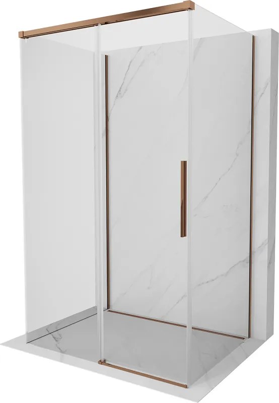 Mexen Rox-3S, 3-stěnný posuvný sprchový kout 135 x 110 cm, 8mm čiré sklo, růžové zlato profil, 8C2-135-110-60-00-3S