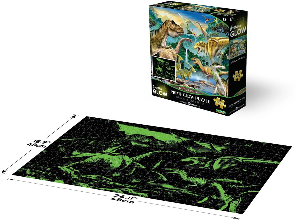 PRIME 3D Svítící PUZZLE - Údolí dinosaurů 500 dílků