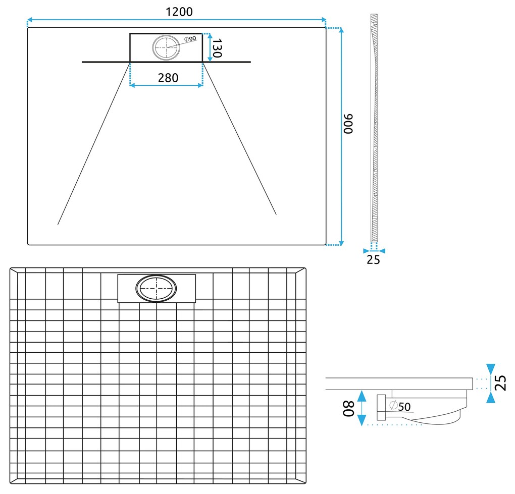 Rea Bazalt Long, SMC sprchová vanička 90x120 cm + sifon, bílá, REA-K3903