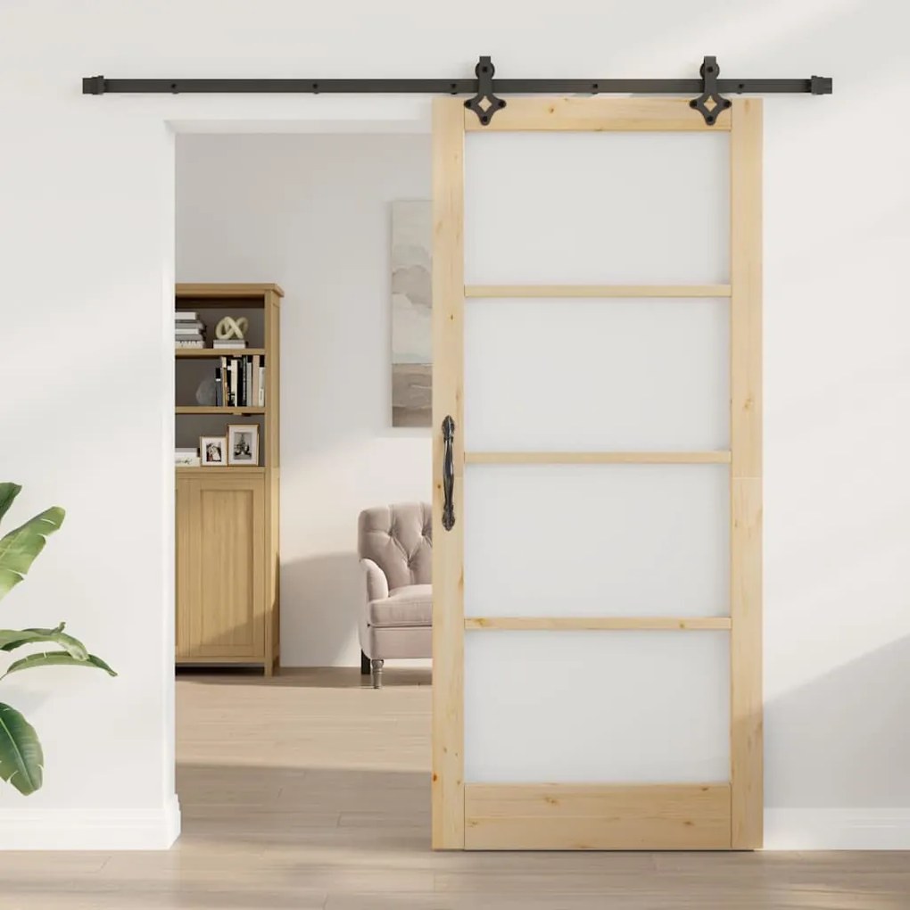 Posuvné dveře Přírodní 93 x 211 cm Masivní borové dřevo a sklo 3332317