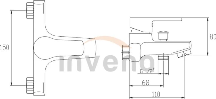 Invena Verso, vanová baterie bez příslušenství 150mm, chromová, INV-BW-82-001-C